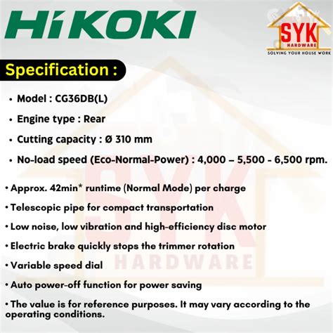 Syk Free Shipping Hikoki Cg36db L Cordless Grass Trimmer 36v Solo