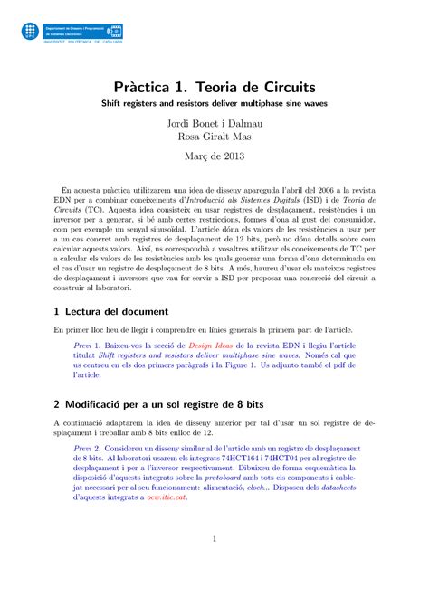 Practica U P C UNIVERSITAT POLIT ECNICA DE CATALUNYA Departament De Disseny I