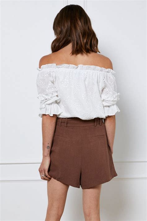 Womens Brown Belted Shorts High Waist Linen Ally Fashion