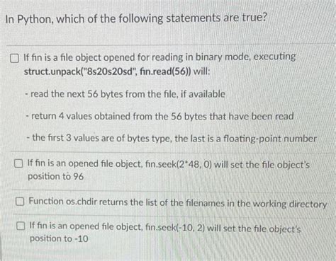 Solved In Python Which Of The Following Statements Are Chegg