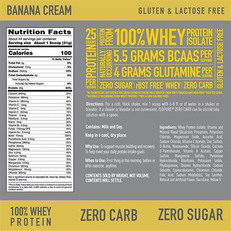 Zero Carb Isopure Nutrition Information