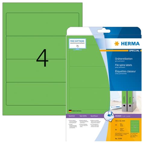 Étiquettes vertes adhésives pour classeurs Pack de 80 A4