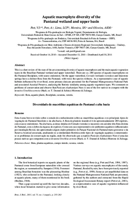 Pdf Aquatic Macrophyte Diversity Of The Pantanal Wetland And Upper
