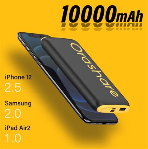Orashare 10000mAh Powerbank Slim 2 1A Fast Charging Black Mobile