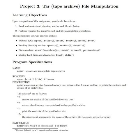 Solved Project Tar Tape Archive File Manipulation Chegg Com