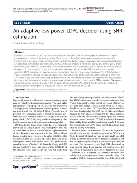 Pdf An Adaptive Low Power Ldpc Decoder Using Snr Estimation Ki Seok