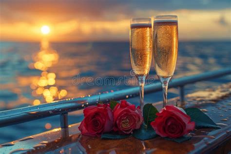 Champagne Glasses On The Table In Luxury Cruise Ship Travel Concept