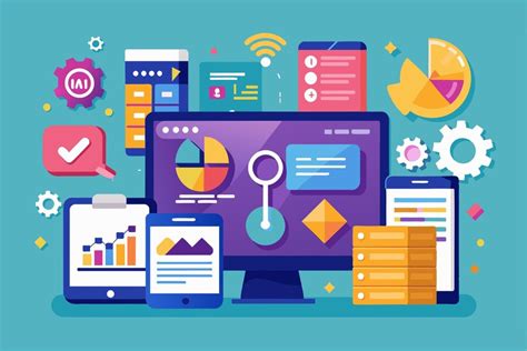 Colorful Digital Tools Showcase Data Analysis Processes With Various