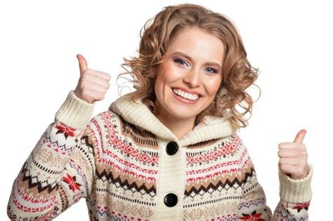 Premium Photo Portrait Of Smiling Young Woman Showing Thumb Up On