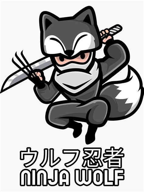 Ninja Wolf Cute Japanese Cartoon Sticker For Sale By Borvicktees Redbubble