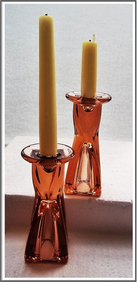 Art Deco Candlesticks Bud Vases Amber Glass By Thevintagearcade