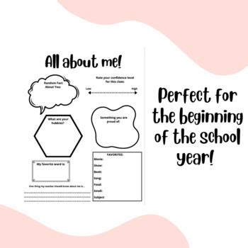 All About Me Beginning Of Yearworksheet By Caffeinated Lesson Plans