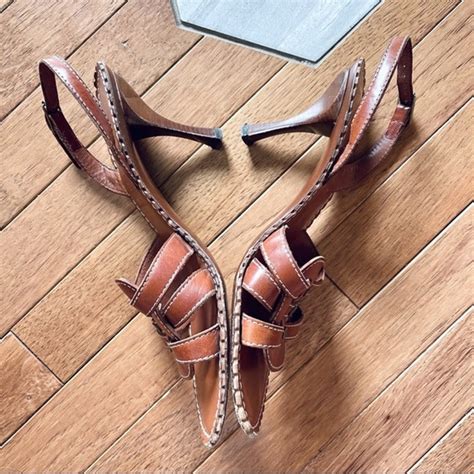 Celine Shoes Celine Leather Woven Slingback Strappy Sandal Heels