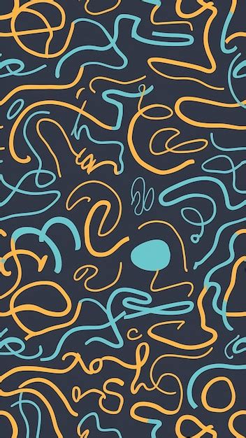 Seamless Pattern With Abstract Bright Squiggles Fluid Shapes Curls Cartoon Style Premium Ai
