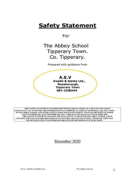 Fillable Online Safety Statement The Abbey Schooltipperary Fax Email