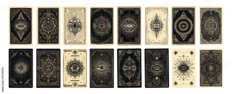 Occult Tarot Card Backs Cartoon Vector Set Esoteric Mystical Symbols