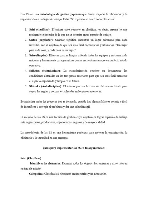 Implementar 5s En La Empresa Pdf Business