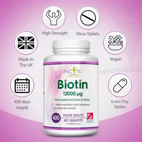 Biotin Hair Growth Supplement 12000mcg 400 Tiny 6mm Tablets Full