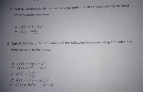 Solved Task Calculate The Derivatives Using The Chegg