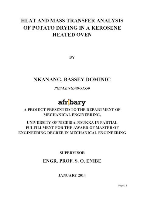 Heat And Mass Transfer Analysis Of Potato Drying In A Kerosene Heated Oven Afribary
