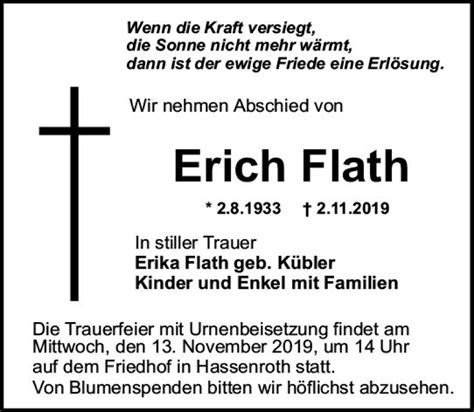 Traueranzeigen Von Erich Flath Vrm Trauer De