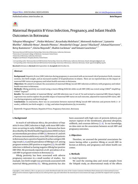 Pdf Maternal Hepatitis B Virus Infection Pregnancy And Infant