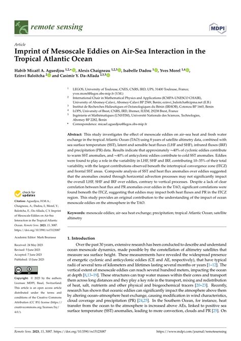 Pdf Imprint Of Mesoscale Eddies On Air Sea Interaction In The