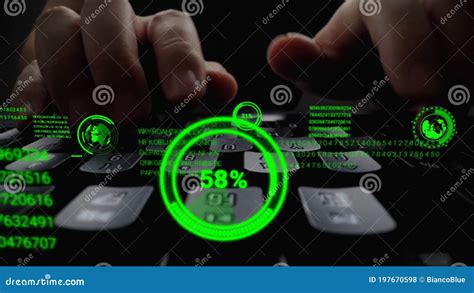 Man Working On Laptop Computer Keyboard With Graphic User Interface Gui
