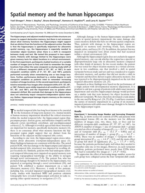 Spatial Memory And The Human Hippocampus 2007 Pdf Hippocampus