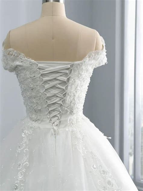 Off The Shoulder Sequins Boho Lace Wedding Dress 2020 Bridelily