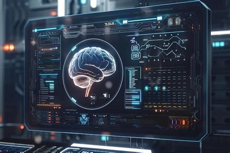 Premium Photo Futuristic Brain Interface With Analytics And Data Displayed On A Hightech Screen
