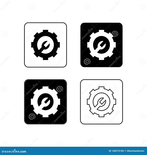 Setting Icon Set Using Basic Rounded Square Flat Design Stock Vector