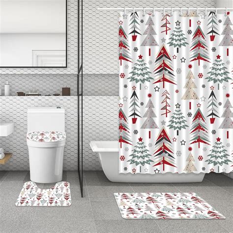 Mehofond 4pcs Christmas Shower Curtain Sets Xmas Tree