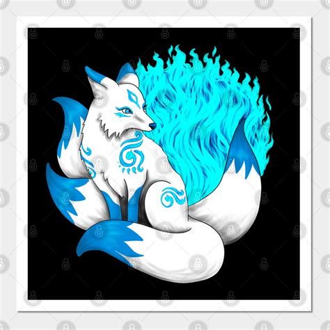 Aqua Blue Kitsune Fox By Lady Lilac Kitsune Fox Kitsune Fox Poster