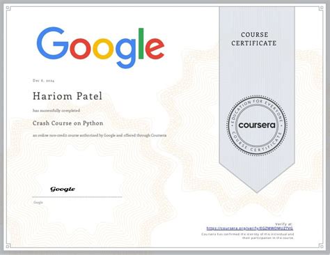 Hariom Patel On Linkedin Completed The Crash Course In Python On