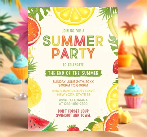 End Of Summer Party Invitation Summer Party Invitation Summer Invites Canva 2401m6 Etsy