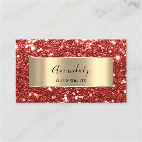 Red Glam Gold Frame Chunky Glitter QR Code Logo Business Card Zazzle