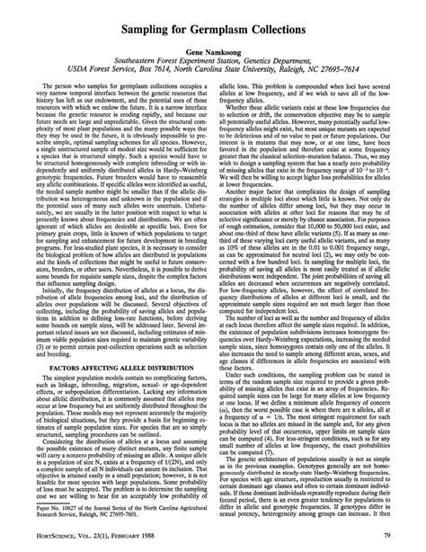 Pdf Sampling For Germplasm Collections
