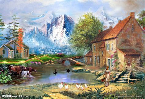 油画风景 山村油画源文件 风景 Psd分层素材 源文件图库 昵图网