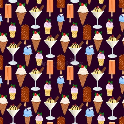 Assorted Ice Cream Seamless Pattern Vector Illustration Stock Vector