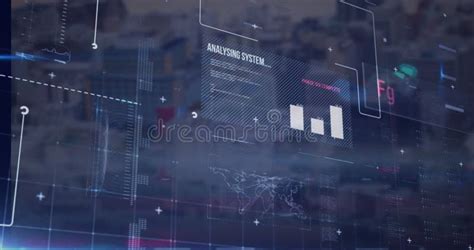 Image Of Interface With Data Processing Against Aerial View Of Tall