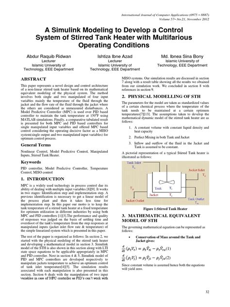A Simulink Modeling To Develop A Control System Of Stirred Tank Heater With Multifarious
