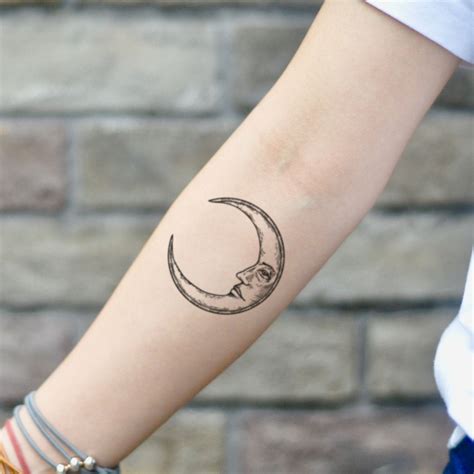 Crescent Moon Face Temporary Tattoo Sticker Set Of 2 Etsy