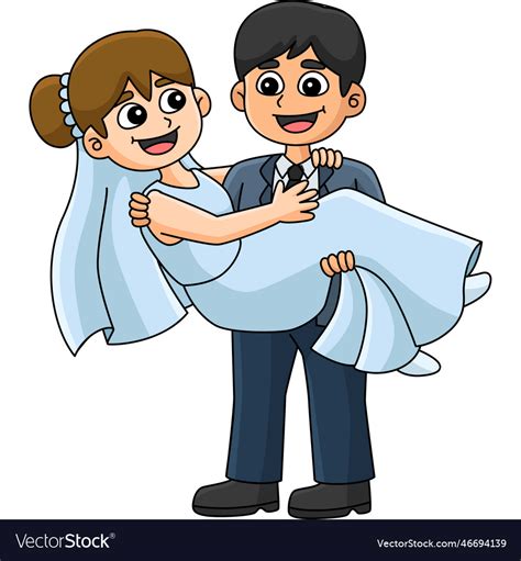 Wedding Groom Carrying Bride Cartoon Clipart Vector Image