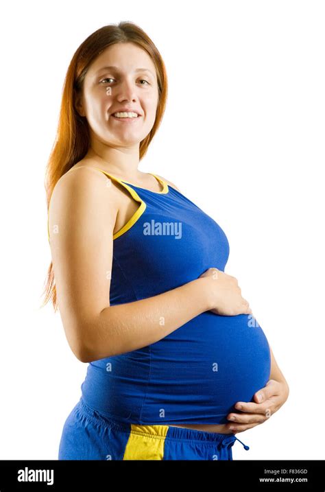 Portrait Of Months Pregnant Woman Over White Stock Photo Alamy