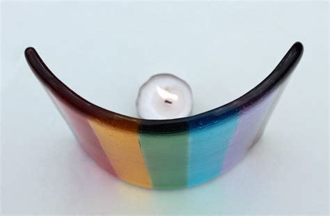 Rainbow Candle Shield Sparkly Place Fused Glass