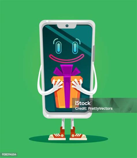 즐거운 스마트폰 문자 마스코트 현재 구매 선물 상자를 들고 웃 고 온라인 인터넷 웹 승리 생일에 대한 스톡 벡터 아트 및 기타 이미지 생일 컴퓨터 0명 Istock