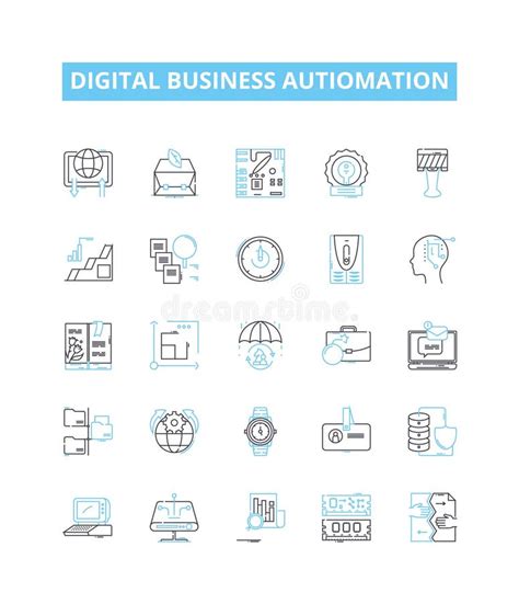 Digital Business Autiomation Linear Icons Set Efficiency Streamline Integration Innovation
