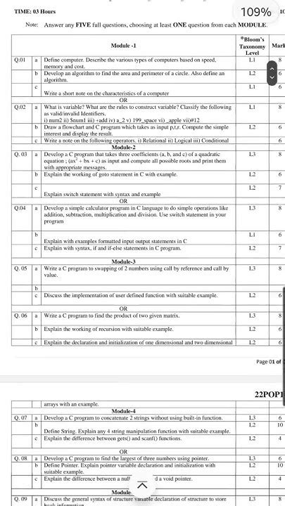model question paper principles of programming using c youtube