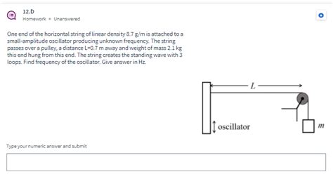 Solved 12d Homework Unanswered One End Of The Horizontal